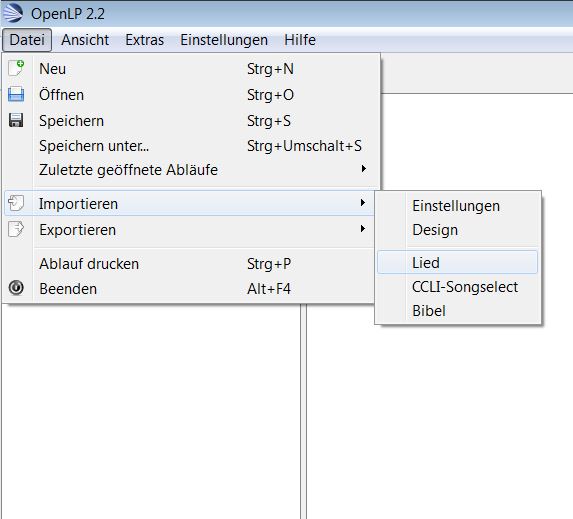 OpenLP Wiki: Lieder importieren